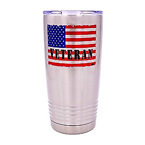 Rogue River Tactical USA Flag Military Veteran 20 Oz. Travel Tumbler Mug Cup w/Lid Vacuum Insulated Hot or Cold Gift