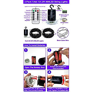 2 Set Halloween Lights Decorations, Total 400LED/131.2Ft Timer 8 Modes Remote Waterproof Battery Box Copper Fairy String Lights Halloween Decor Indoor Outdoor Garden, 200LED/65.6Ft Each (Purple)