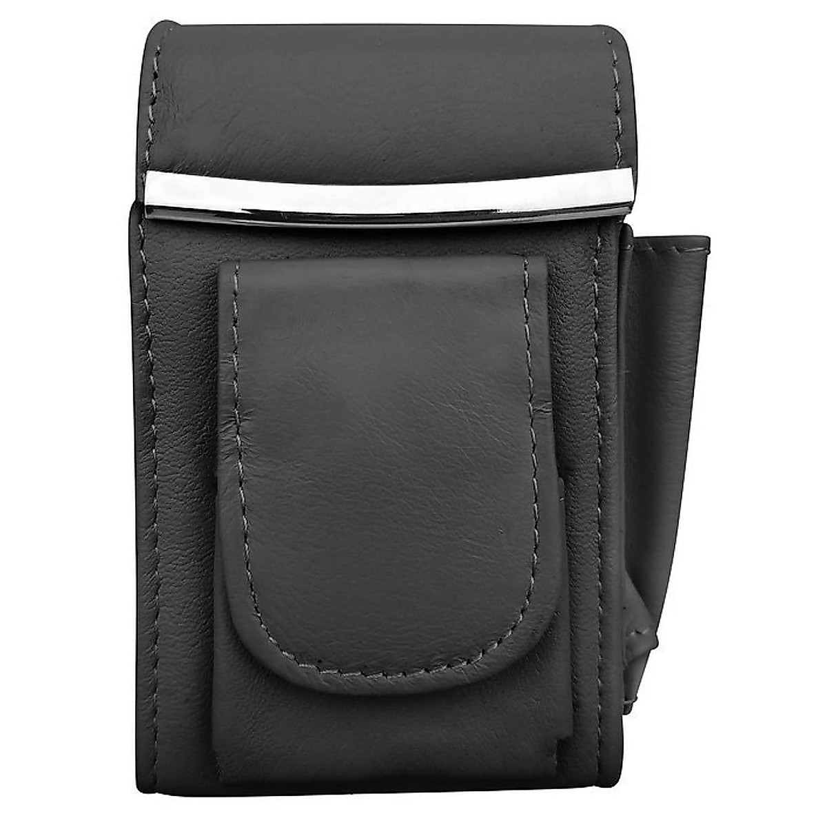 Skyway Rockford Leather Cigarette Case 100's Cigarette Holder Case Pack Box with Flip Top and Lighter Pouch - Black