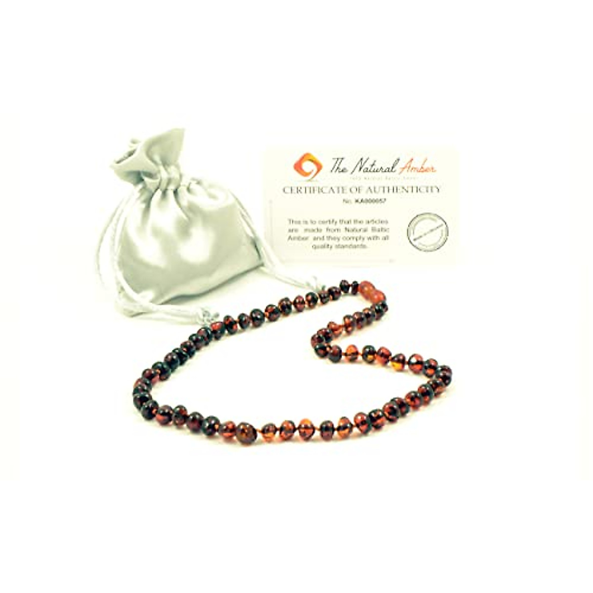 AmberJewelry Baltic Amber Beaded Necklaces for Adults - 21.6 inches (55cm) - Dark Cognac / Brown Color Amber Beads Necklace - Authentic / Polished Baltic Amber Beads Necklace collar de ámbar Handmade in Baltic Region