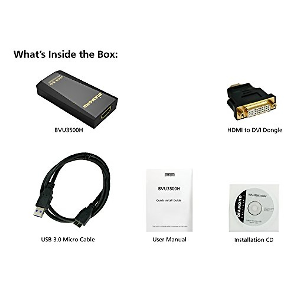 Diamond Multimedia BVU3500H USB/USB-C/TB3 to DVI/HDMI Video Graphics Adapter, Windows 11, 10, 8.1, 8, 7, XP, MAC OS and Android 5.0+