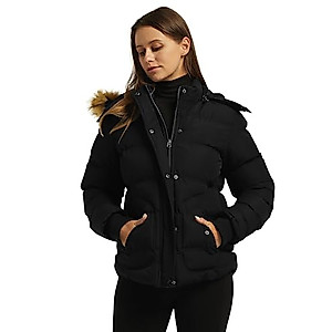wantdo Women Waterproof Winter Jacket Fur Hood Thicken Parka Jacket (Black, Small)