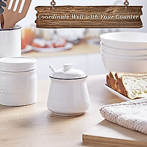 DAYYET Sugar Bowl with Lid and Spoon, 12 oz Ceramic Sugar Bowl with Spoon, Sugar Container for Coffee Bar, Sugar Jar Sugar Dispenser Bowl, Modern Kitchen Decor, White