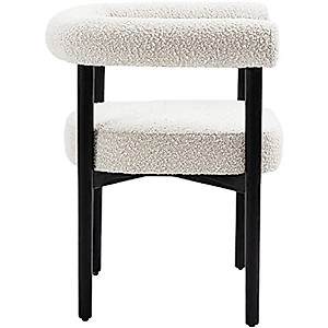 Meridian Furniture 560Cream-C Hyatt Collection Mid-Century Modern Dining Chair with Solid Wood Black Finish, Rich Cream Boucle Fabric, 26.5" W x 22" D x 28" H, Cream