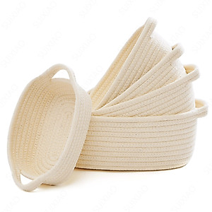 Sunla 5-Piece Storage Basket Set, Natural Rope Woven Baskets for Organizing & Storage, Nursery Storage Baskets, Cute Small Rope Basket Set for Clothes, Foods, Toys (Beige)