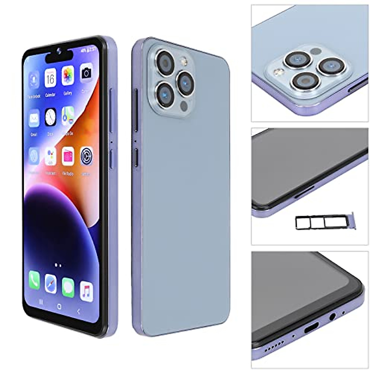 TUORE Big Screen Smartphone, Rear Front Camera 2.0GHz 2 Card 2 Standby Amazing Clarity 3G Smartphone 3500mAh Battery Fast Positioning 100-240V for Daily Use (Blue)