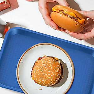 MAHIONG 15 Pack 14 x 10 Inch Blue Large Fast Food Tray, Rectangular Plastic Cafeteria Trays Restaurant Serving Trays, School Lunch Trays