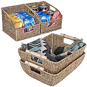 StorageWorks Hand-Woven Seagrass Wicker Baskets Set