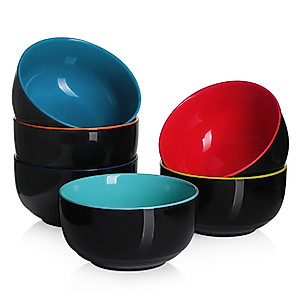 Teocera Cereal Bowl, Soup Bowls Set, Porcelain Microwave Safe Bowl, 22 Ounce for Cereal, Soup, Oatmeal - Set of 6, Black Multi Color