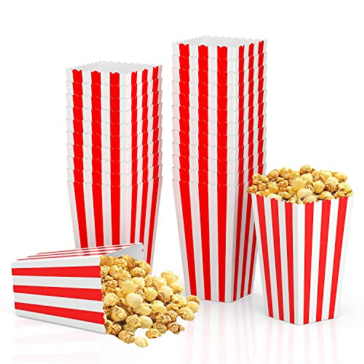 36 Pcs Popcorn Boxes, Mini Paper Popcorn Box, Container for Movie Night Decorations, White and Red Stripes