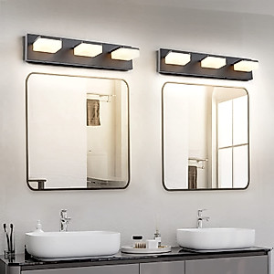 3 Colors Dimmable Black Bathroom Light Fixtures over Mirror LED Vanity Lights for Bathroom Acrylic Stainless Steel 3 Light Bathroom Vanity Light Fixtures, Adjustable 3000K/4000K/6000K, 360° Rotate