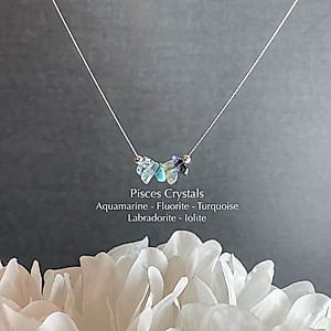 Silver Pisces Necklace Raw Crystals Zodiac Necklace for Women, Natural Stone Zodiac Sign Choker Astrology Jewelry Healing Crystals Horoscope Gifts