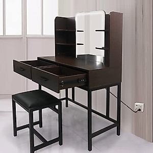 JIFULI Vanity Desk with Mirror and Lights, White Makeup Vanity with Lights and Power Strip, Vanity Mirror with Lights Desk and Chair, 3 Lighting Colors