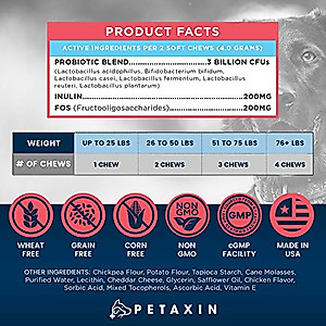 Petaxin Probiotics for Dogs - 6 Strains with Prebiotics - Supports Digestive and Immune System – Relief for Diarrhea, Bad Breath, Allergies, Gas, Constipation, Hot Spots - Made in USA - 120 Chews