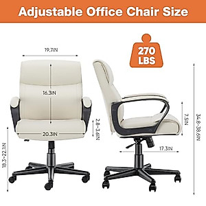 Sweetcrispy Executive Office Chair with Padded Armrests Adjustable Height, 360-Degree Swivel, Lumbar Support, PU Leather, Cream