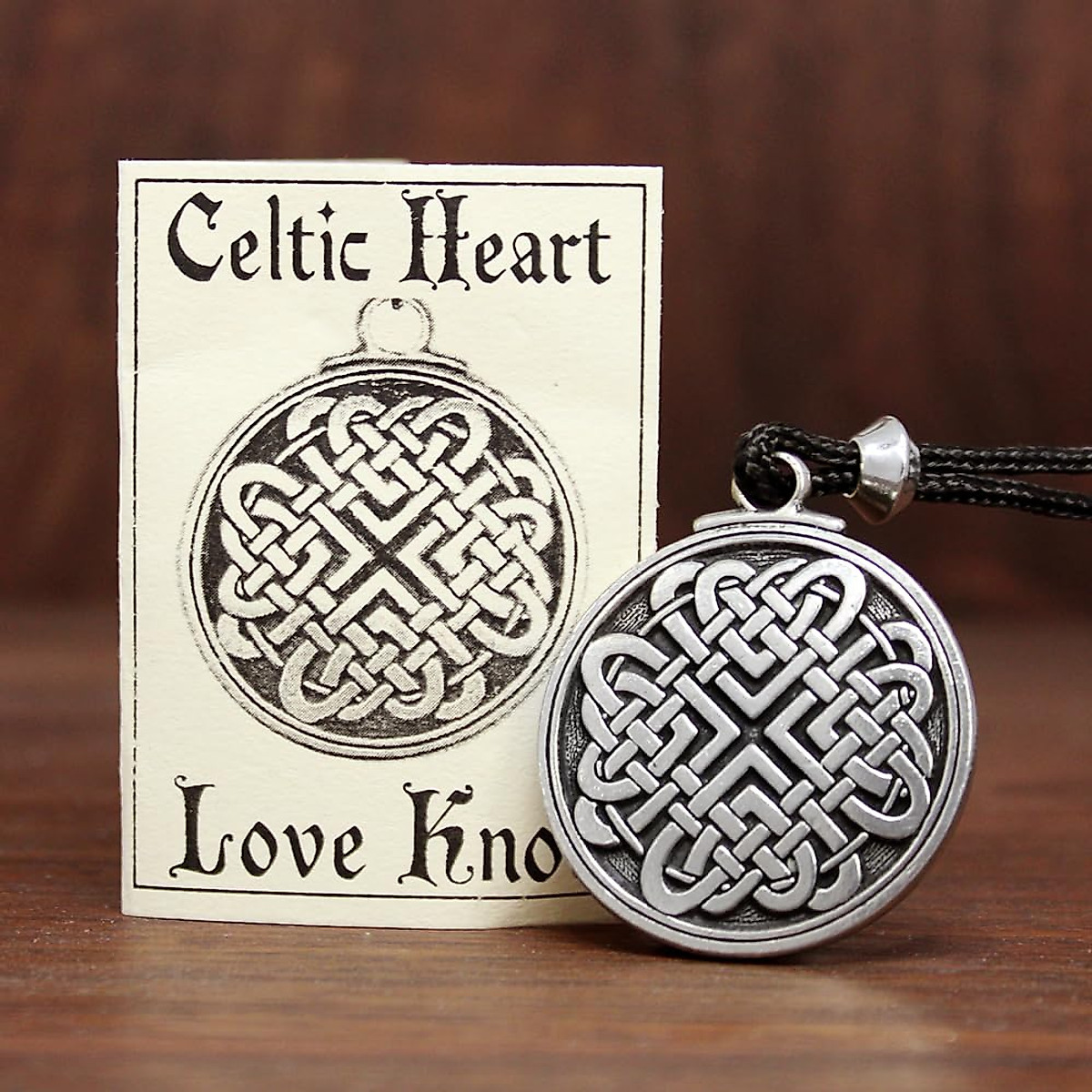 Pewter Celtic Love Knot Necklace - Woven Heart Pendant (1.25" Diameter)