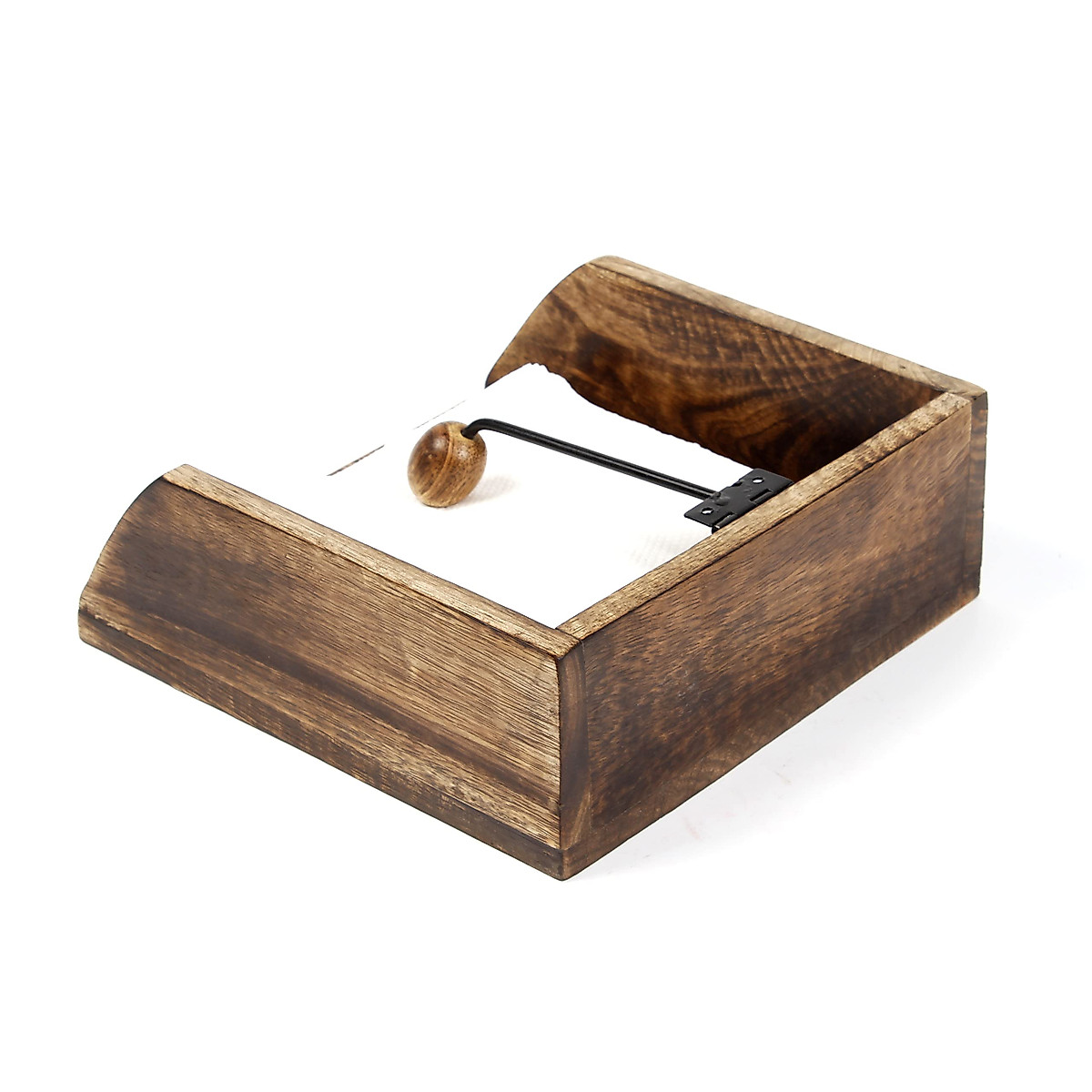 Wooden Napkin Holder Flat Scroll Collection, Bar Napkin Holder for Tables, Tableware Tissue Holder, Farmhouse Napkin Dispenser, Kitchen Bathroom Bedroom Countertop | 8" X 8" X 2.8" (Borwn)