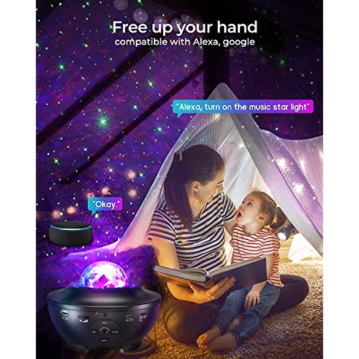 Galaxy Sky Star Projector LED Starry Night Light, Cool Planetarium Music Show Lamp with Bluetooth Speaker for Kids, Boys,Adults Bedroom Space and Home Ceiling Living Room Décor, Party