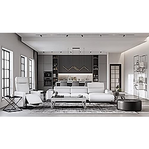 Zuri Furniture Rousso Leather Sectional with Ratcheting Headrests and Right Chaise in White