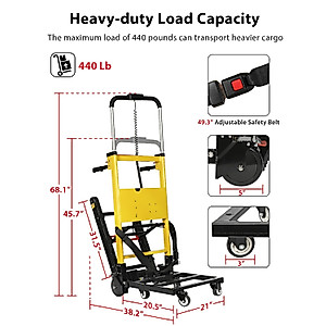 Electric Stair Climbing Hand Trucks Dolly Cart 440lbs Max Load 120W Power Heavy Duty Folding Stair Climber Moving Cart with Motor Battery 6 Wheels for Family Moving Warehouse Logistics Distribution