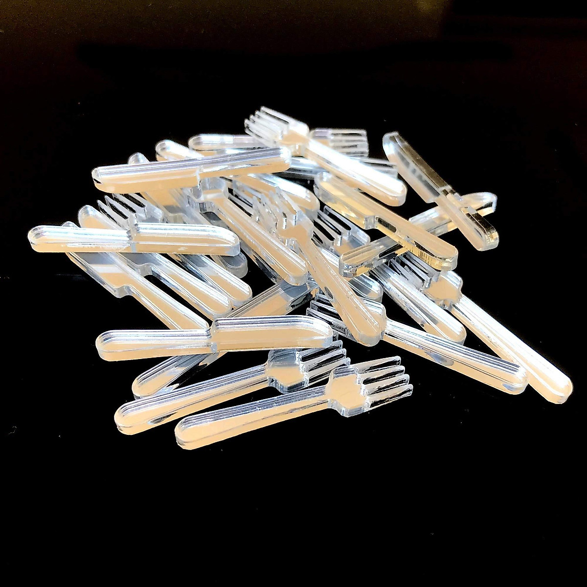 Super Cool Creations Knives & Forks Shaped Crafting Mirrors, Set of 10, Many Colours, Shatterproof Acrylic, Black, Pack of 10 x 3cm