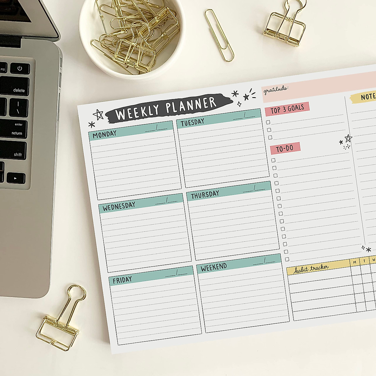Weekly Planner Notepad - 52 Tear-Off Sheets, 8.5 x 11” Notepad Goal Tracker Organizer with Space for Daily Schedule, To Do List, Notes, and Habit Tracker