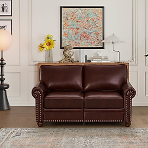 Lunanniu 59" Faux Leather Pu Loveseat Underseat Storage Classic Love Seat Couch Elegance 2 Seat with Rolled Armrests Nailhead Trim Wood Legs Traditional Living Room Accent Sofa 2 Seat-Burgundy