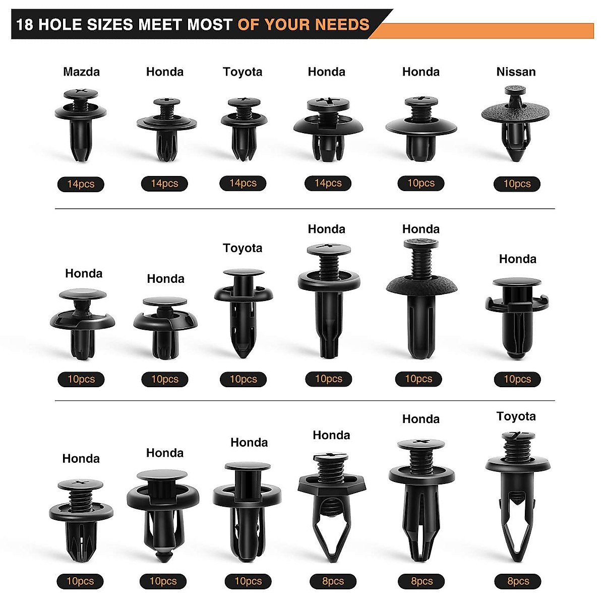 GOOACC 190 Pcs Car Retainer Clips & Fastener Remover - 18 Most Popular Sizes & Applications Auto Push Pin Rivets Set -Door Trim Panel Clips for Toyota, Honda, Nissan, Mazda - Bonus Fastener Remover