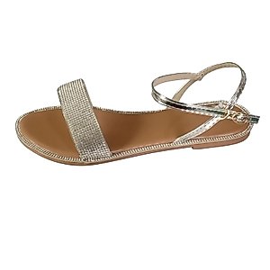 Womens Toe Flat Shoes Crystal Outdoor Buckle Casual Sandals Strap Round Chunky Heels for Fashion Sandal Summer Beach