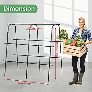 Cucumber Trellis for Garden Vegetable Trellis,63" x 63" U-Shaped Metal Garden Trellis Arch Plant Grow Support Frame for Climbing Plants Support Vegetable Flower Fruits Vine,with Nylon Netting(Black)