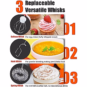 ODIFORGO Milk Frother Handheld, USB Rechargeable Electric Whisk 3 Speed Adjustable, Coffee Frother Wand with 3 Stainless Whisks, Egg Beater, Drink Mixer Blender for Coffee Latte Cappuccino Matcha