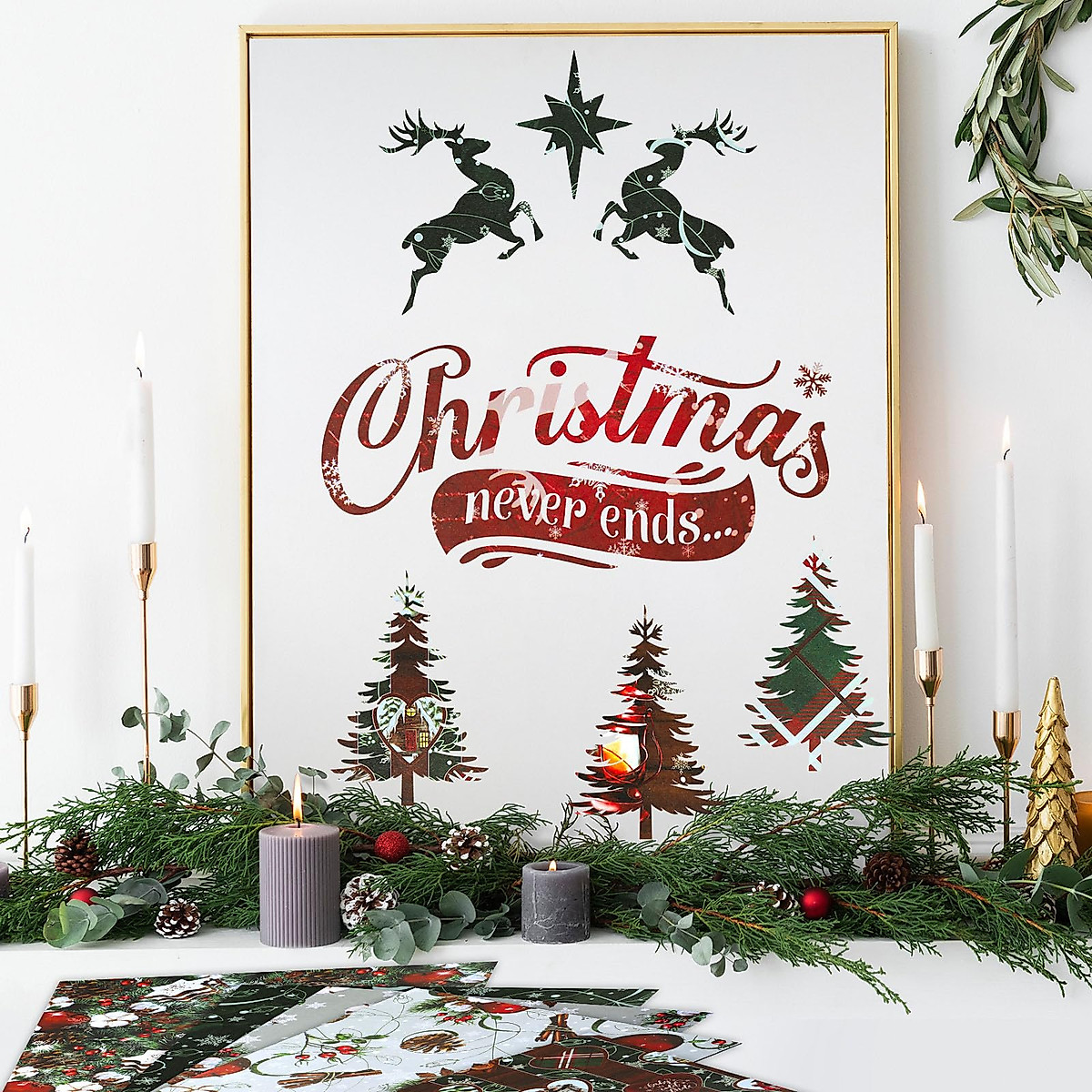 PUIKSXER 6"x6" Merry Christmas Scrapbook Paper Pad, 24 Sheets Plaid Snowflake Deer Pinecone Wood Texture Pattern Paper Single-Sided Holiday Craft Paper for Junk Journal Card Making Album Party Decor