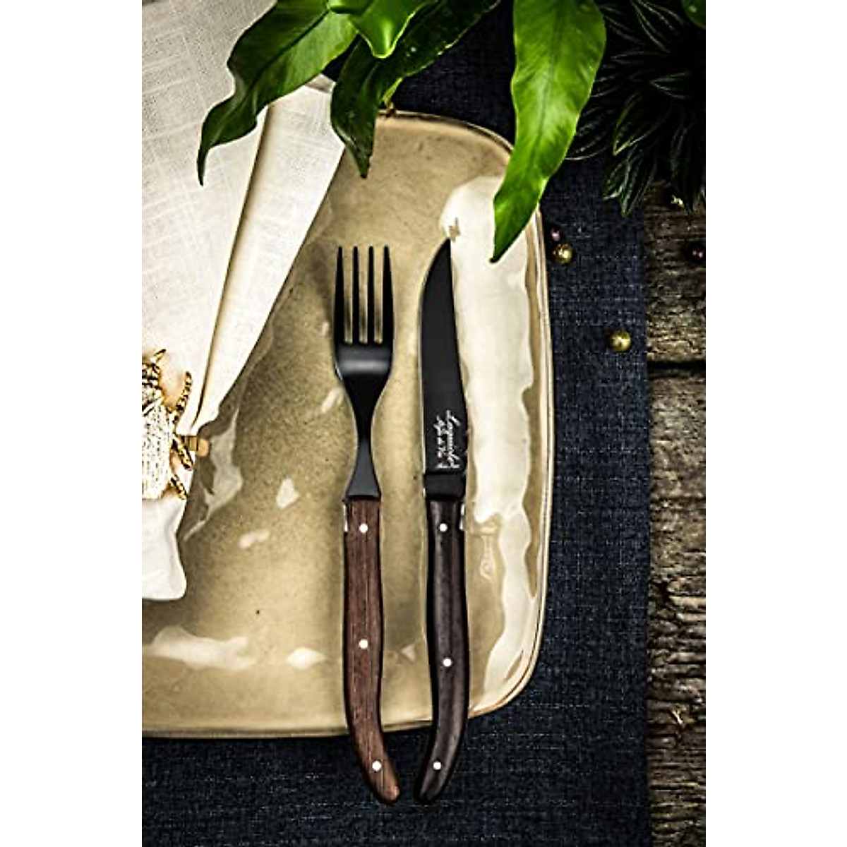Laguiole Style de Vie steak knives Luxury Line, set of 6, wenge wood, black