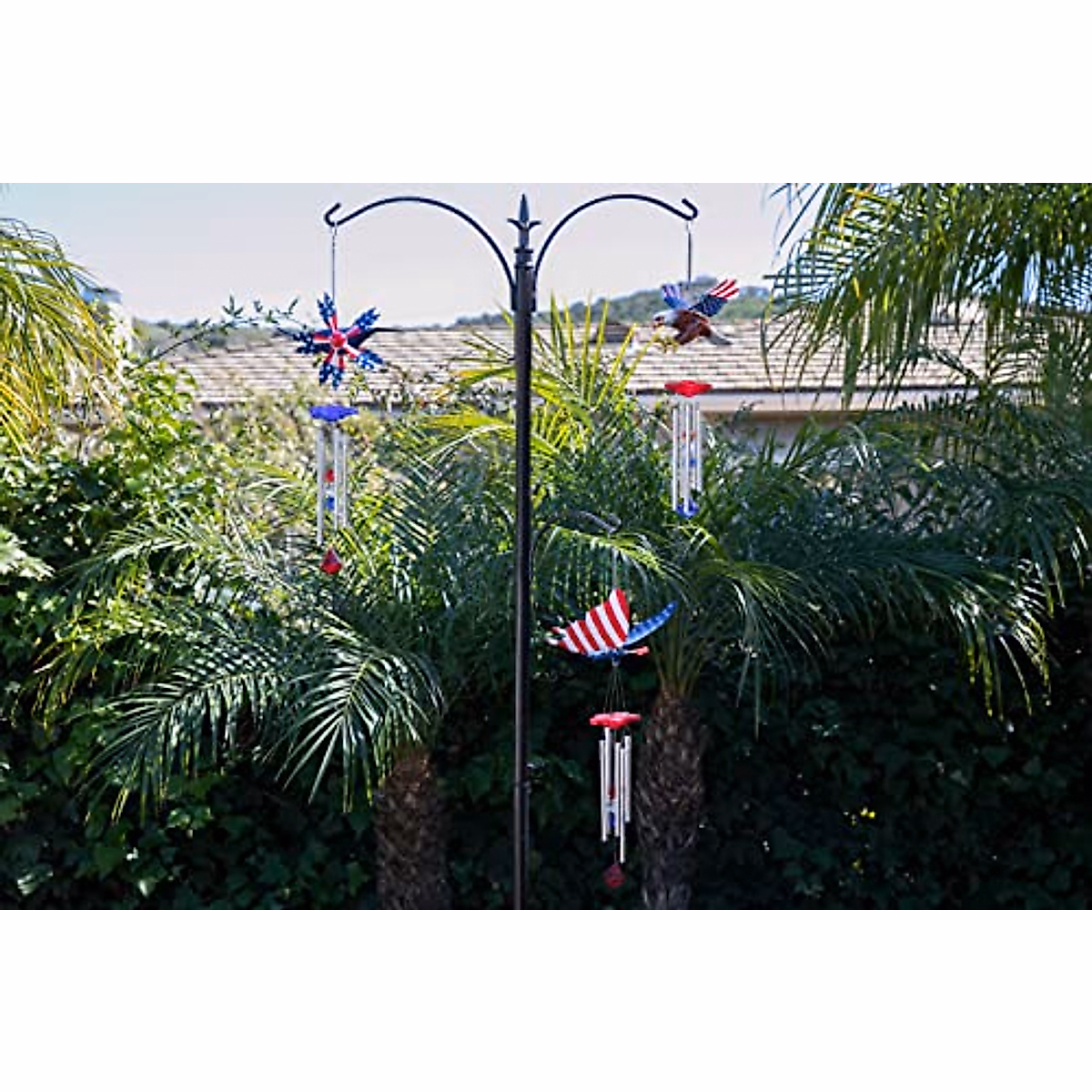 Exhart Wind Chimes, WindyWings Patriotic Eagle Wind Chime with Fluttering American Flag Wings, Outdoor Plastic and Metal Lawn and Yard Decoration, 9 x 6 x 18 Inch