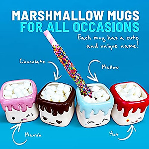 Gem Wares Hot Chocolate Shaped Marshmallow Mugs Set of 4 Kids Hot Cocoa Mugs with Unique Emojis and an Interactive Card Game, Fun Marshmallow Cups for Hot and Cold Drinks