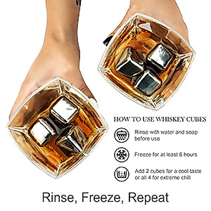 Whiskey Decanter and Stones Gift Set for Men - Whiskey Decanter, 2 Rocks Whiskey Glasses, 8 Stainless Steel Whisky Cubes, 2 Slate Coasters, Special Tongs & Freezer Pouch in Pinewood Gift Box