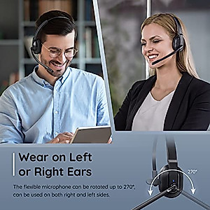 Bluetooth Headset, Wireless Headsets with AI-Powered Environmental Noise Cancelling Microphone(ENC), Fast Charging Base, 45Hrs Bluetooth Headphones with Mute & USB Dongle for PC/Trucker/Work/Phone