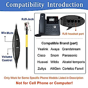 RJ9 Phone Headset with Noise Cancelling Microphone, Callez Office Phone Headset Mono Compatible with Yealink T46S T42S T48S T41S T27G T20P T21P Avaya 1608 9608 Grandstream GXP2170 2135 Panasonic Cisco