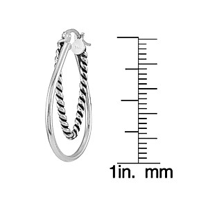 Sterling Silver Oxidized and Polished Rope Double Oval Fashion Hoop Earrings