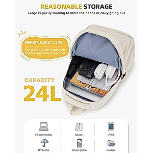 Lightweight School Backpack for Women Men, Laptop Travel Casual Daypack College Secondary School Bags Bookbag for Teenage Girls Boys, Beige