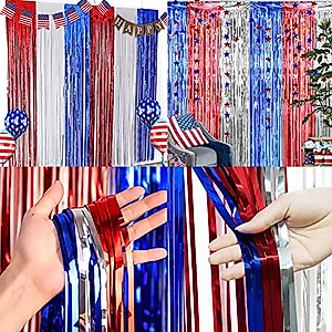 Dazzle Bright 2 Pack Backdrop Curtain, 3FT x 8FT Metallic Tinsel Foil Fringe Curtains Photo Booth Background for Baby Shower Birthday Wedding 4th of July Party Decorations (Red White and Blue)