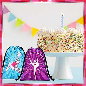 Honoson 24 Pcs Gymnastics Party Favors Bags Gymnastics Birthday Goodie Bags Gymnastics Theme Gift Bags for Gymnastics Drawstring Treat Bag for Birthday Baby Shower Party Supplies 7x5inchs