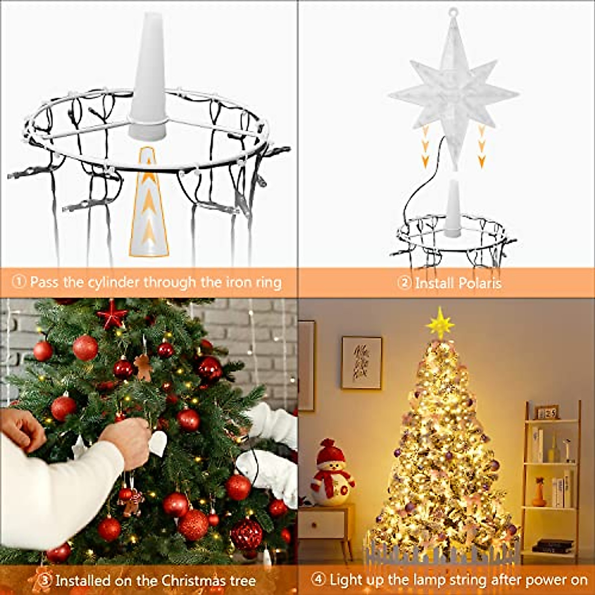 Christmas Tree Light with Star Topper, 10.5ft x15 Lines String Lights, 322 LED Christmas Curtain Fairy Lights with 8 Lighting Modes, for Xmas Tree Indoor Outdoor Party Garden Decor, Warm White