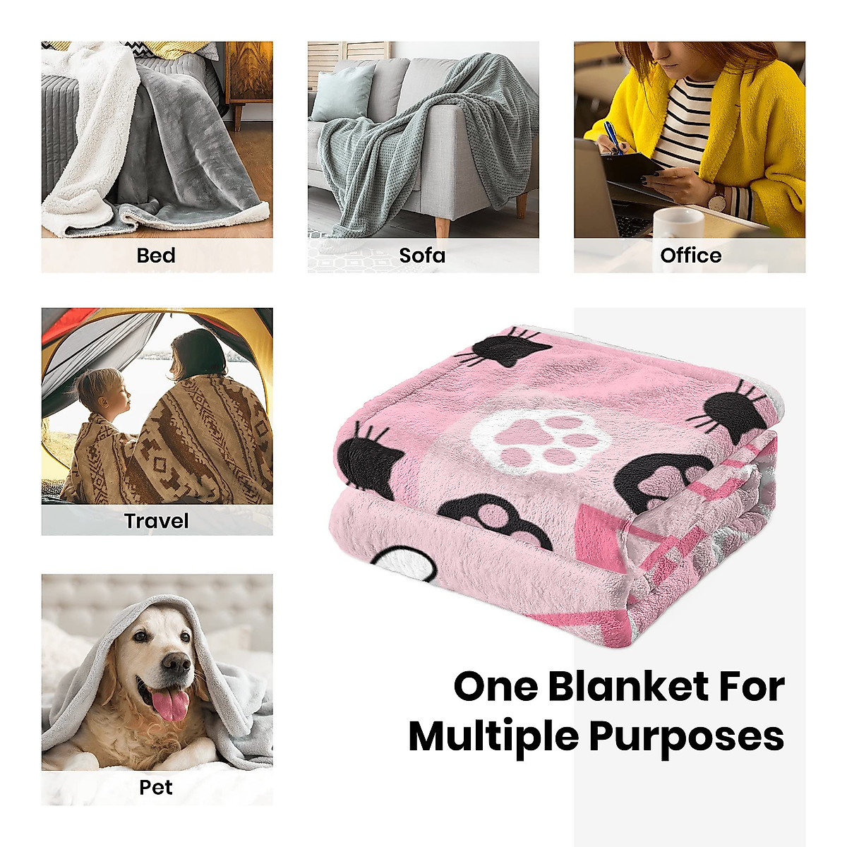 Cute Cat Throw Blanket Ultra Soft Warm Cozy Lightweight Microfiber Blankets, Just a Girl Who Loves Cats, Flannel Sherpa Fuzzy Fluffy Plush Throws for Sofa Couch Bedding All Season 60"x50"