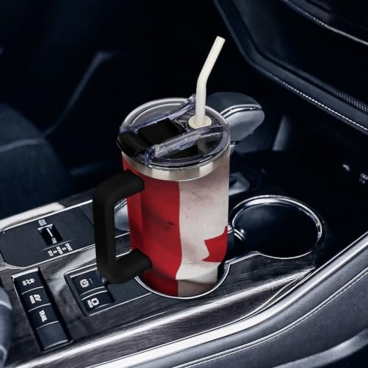 Canadian Flag 40 Oz Water Bottle, Stainless Steel Tumbler with Handle And Straw, Extra Large Insulated Tumbler, Flip Straw Tumblers for Sports, Work, Car, Travel And Weekends