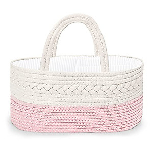 Maliton Diaper Caddy for Baby Girl-Cotton Rope Diaper Caddy, Diaper Organizer for Changing Table, Portable Baby Basket for Storage Baby Stuff, Newborn Registry Must Have Items