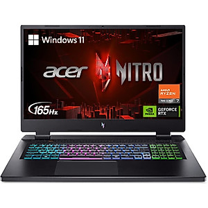 Acer Nitro 17 Gaming Laptop | 17.3'' QHD IPS 165Hz | AMD 8-core Ryzen 7 7840HS (>i7-11800H) | 64GB DDR5 1TB SSD | GeForce RTX 4060 8GB Graphic | RGB Backlit USB-C Win11Pro Black + 32GB MicroSD Card