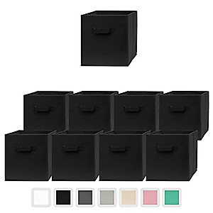 Pomatree Storage Cubes - 11 inch Cube Storage Bins (9 Pack) | Foldable Cubby Organizer Bin for Closet, Clothes and Toys | 2 Reinforced Handles | Fabric Basket Bin (Black)