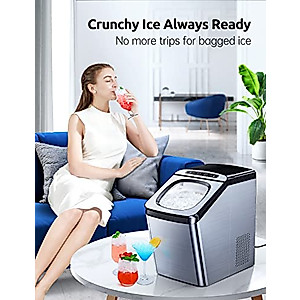 YISUFO Nugget, Pebble Ice Makers Countertop, 30lbs/Day, Self-Cleaning, 2 Ways Water Refill, Stainless Steel Sonic Ice Maker Machine with 3Qt Water Reservoir, for Home Office Party Bar