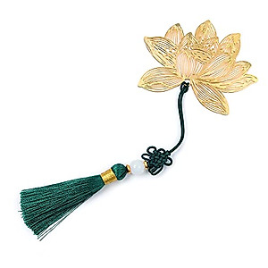 Alnicov Metal Bookmark with Tassels,Golden Brass Lotus Bookmark , for Book Lovers Reader or Librarian